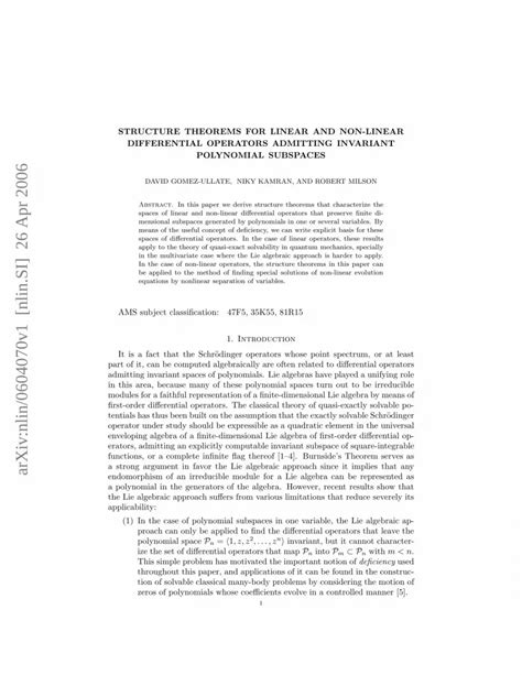 Pdf Structure Theorems For Linear And Non Linear Differential