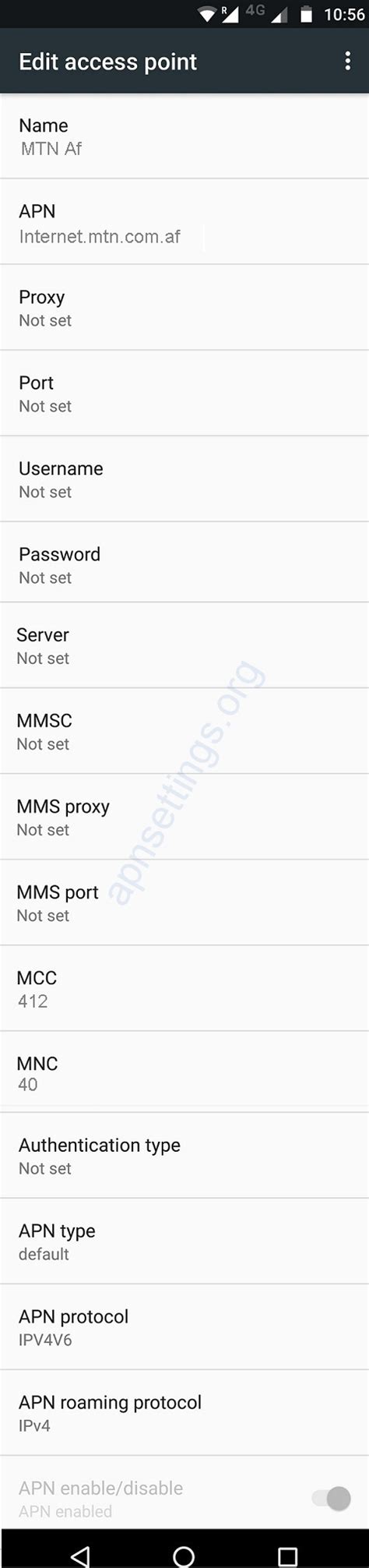 MTN Afghanistan G APN Settings For Android G G APN Settings