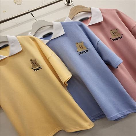 으니샵 3컬러 생각테디카라반팔티 카라티셔츠 여름반팔티 여름카라티 테디 베어 곰돌이 곰돌이카라티 중고등학생 트윈룩 학생카라티 학생반팔티 여성카라반팔티 여자카라반팔티 테디베어