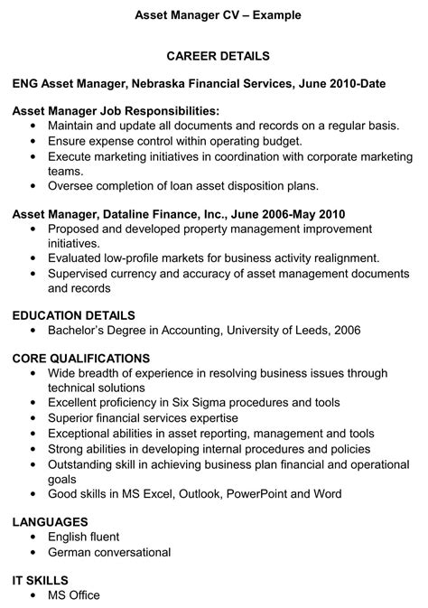 Asset Manager Cv Template Examples Audit Finance Management Jobs