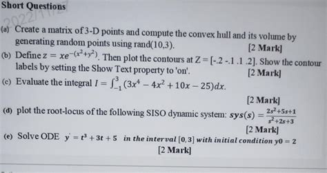 Solved Create A Matrix Of 3 D Points And Compute The Convex