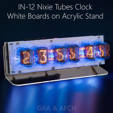 In 12 Nixie Clock With Sockets And Dots On A Clear Acrylic Stand [smf Rgb Usb Tunes] Tubes