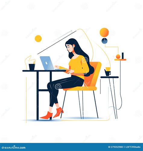Generative Ai Woman Working With Computer Stock Illustration Illustration Of Coffee Vector
