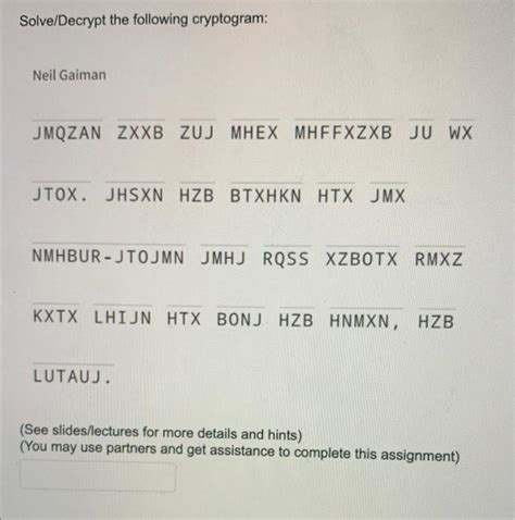 Solved Solve Decrypt The Following Cryptogram Neil Gaiman Chegg