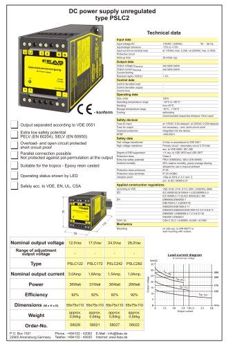 DC Power Supply Linear Regulated For VAC Input Voltage Type PSW FEAS GmbH PDF