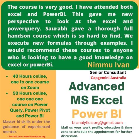 Thanks Nimmu Ivan Australia For The Course Feedback Advanced Ms