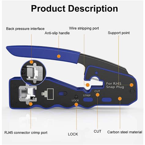 Rj45 Crimp Tool Pass Through Crimper For Crimping Cat8 7 6 5 Cat5e Connector With Replacement