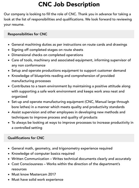 Cnc Job Description Velvet Jobs