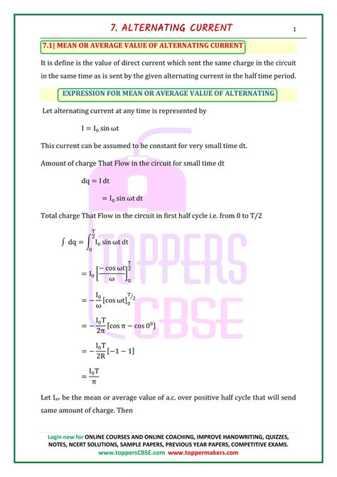 Cbse Class 12 Physics Notes Of Chapter 7 Toppers Cbse Online Coaching Ncert Solutions Notes