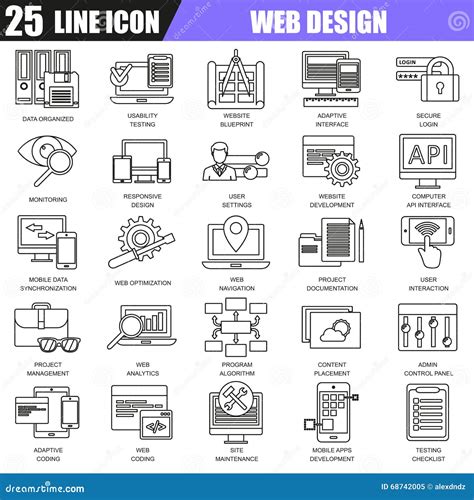 Thin Line Icons Set Of Web Design And Development Stock Vector