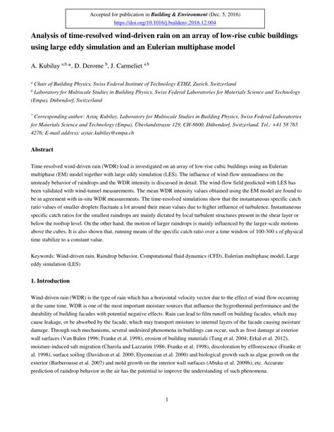Pdf Analysis Of Time Resolved Wind Driven Rain On An Array Of Low Rise Cubic Buildings Using