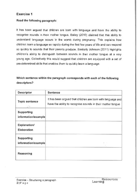 Body Paragraph Exercises Exercise 1 Read The Following Paragraph It
