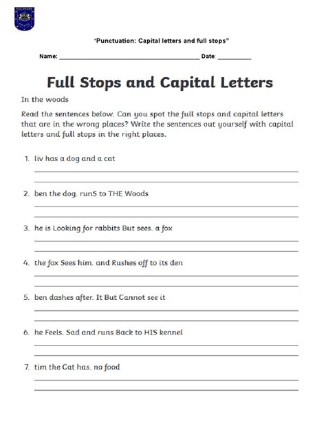 Punctuation Capital Letters And Full Stops Pdf