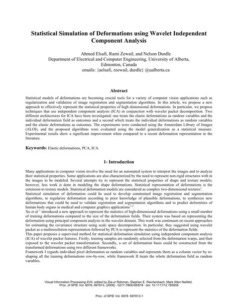 Pdf Statistical Simulation Of Deformations Using Wavelet Independent