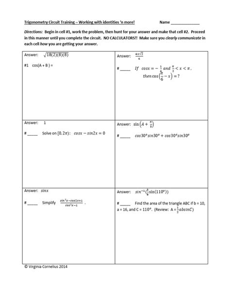 Circuittrainingusingidentitiestrigonometry 1 Pdf Triangle