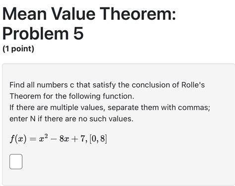 Solved Mean Value Theorem Problem 5 1 Point Find All Chegg Com
