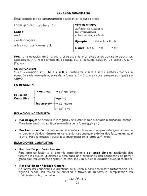 Ecuacion Cuadratica Pdf Ecuaciones Ecuación Cuadrática