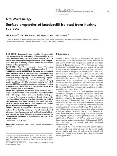 Pdf Lactobacilli Isolation From Dental Plaque And Saliva Of A Group