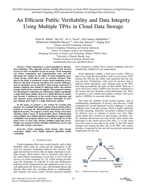 Pdf An Efficient Public Verifiability And Data Integrity Using Multiple Tpas In Cloud Data Storage