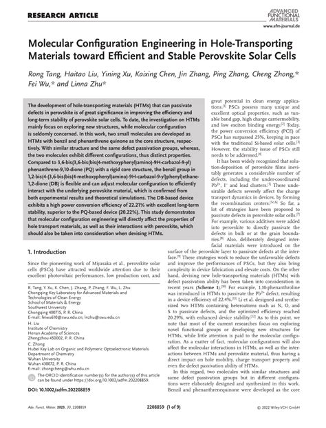Molecular Configuration Engineering In Hole‐transporting Materials