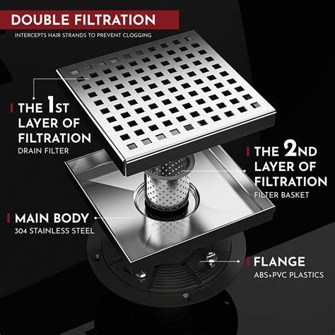 Webang 6 Inch Square Shower Drain Brushed Floor Drain