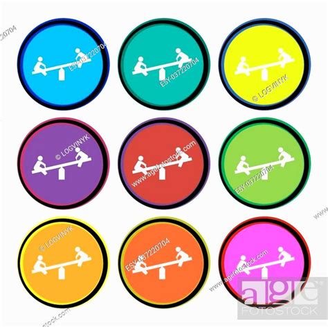 Swing Icon Sign Nine Multi Colored Round Buttons Vector Illustration