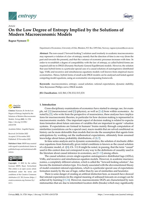 Pdf On The Low Degree Of Entropy Implied By The Solutions Of Modern