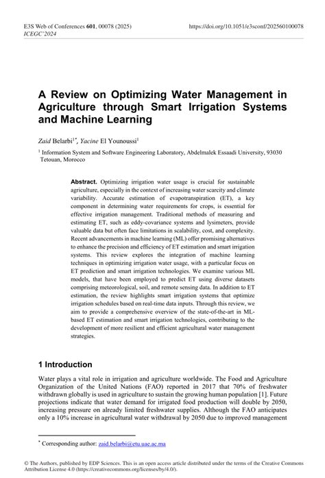 Pdf A Review On Optimizing Water Management In Agriculture Through