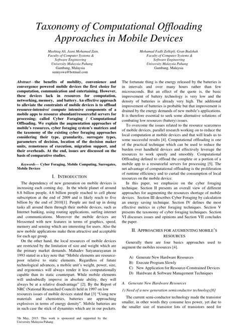 Pdf Taxonomy Of Computational Offloading Approaches In Mobile Devices