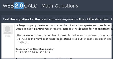 view question find the equation for the least squares regression line