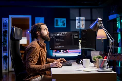 Premium Photo Programmer Working From Home Securing Company Servers From Ddos Attacks