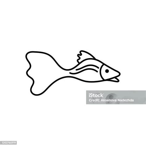 벡터 귀여운 물고기입니다 해상 테마입니다 흰색 배경에 격리 손으로 그린 낙서 윤곽 그림 색칠 하기 책 포스터 인쇄 티셔츠에 대 한 요소 강에 대한 스톡 벡터 아트 및 기타