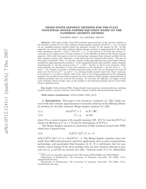 Pdf Mixed Finite Element Methods For The Fully Nonlinear Mongeampère