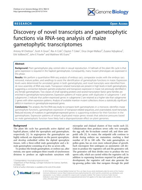 Pdf Discovery Of Novel Transcripts And Gametophytic Functions Via Rna
