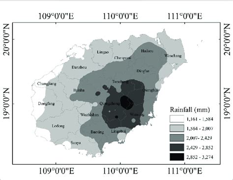 Spatial Distribution Of Annual Average Rainfall In Hainan Island Download Scientific Diagram