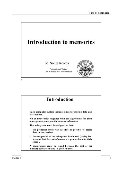 Mem Intro Lecture Introduction To Memories Politecnico Di Torino Dip Di Automatica E