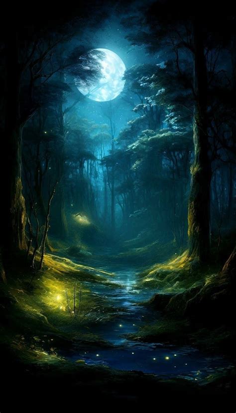 background сказочный лес, лунный свет,природа
