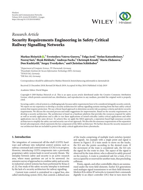 Pdf Security Requirements Engineering In Safety Critical Railway Signalling Networks