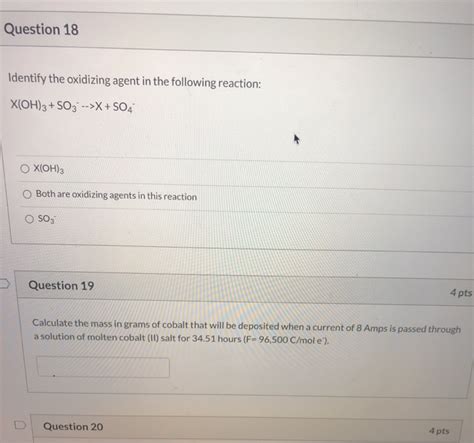 Solved Question 18 Identify The Oxidizing Agent In The