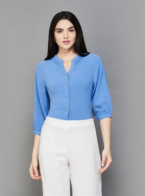 Buy Code Classic Women Solid Band Collared Top From Code Classic At