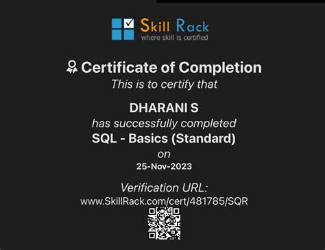 Dharani S On Linkedin Delighted To Share That I Have And Completed Sql Basics Program On Skill