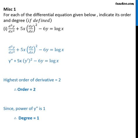 Misc For Each Differential Equation Indicate Order Degree