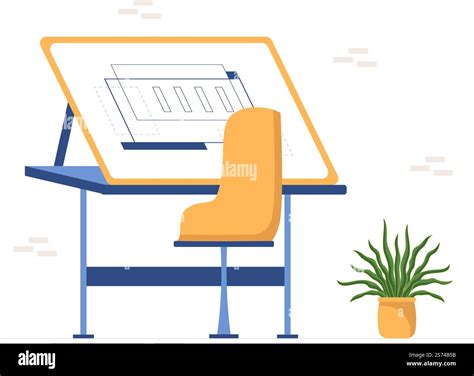 Drafting Engineer Or Architect Working On Drawing Board Projecting And