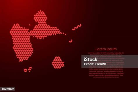 과들루프 지도 배너 포스터 인사말 카드에 대 한 노드와 패턴 기하학적 배경을 반복 빨간 삼각형에서 추상적 인 회로도 벡터 일러스트입니다 3차원 형태에 대한 스톡 벡터 아트