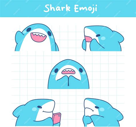 Cute Kawaii Shark Face Expression Emoji Sticker Collection Premium Vector