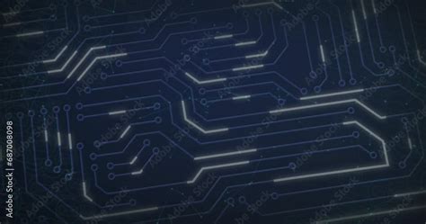 Animation Of Microprocessor Connections And Network Of Connections Against Blue Background Stock