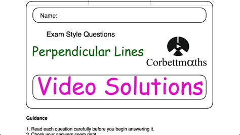 Perpendicular Lines Answers Corbettmaths Youtube