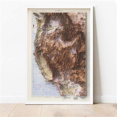Western United States Topographic Map Poster 1950 Vintage Replica Giclee Wall Art Print