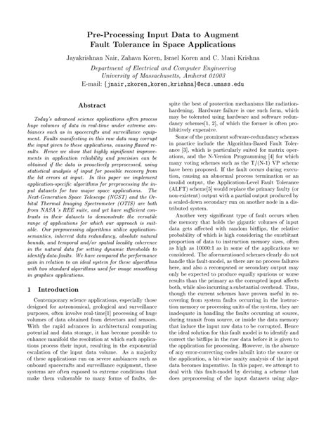 Pdf Pre Processing Input Data To Augment Fault Tolerance In Space