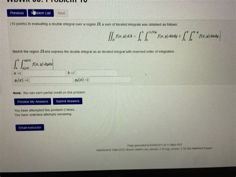 solved in evaluating a double integral over a region d a sum